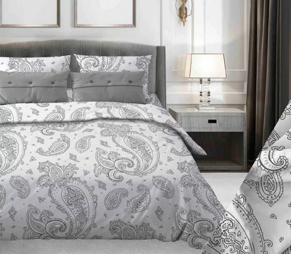 Комплект постельного белья "Узор востока" белый/серый Бязь Гост (100% хлопок, 140 гр/м2) (1,5-спальное)