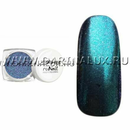 RuNail Professional, Втирка зеркальная (пыль) для дизайна, набор с аппликатором, синяя, 1 г