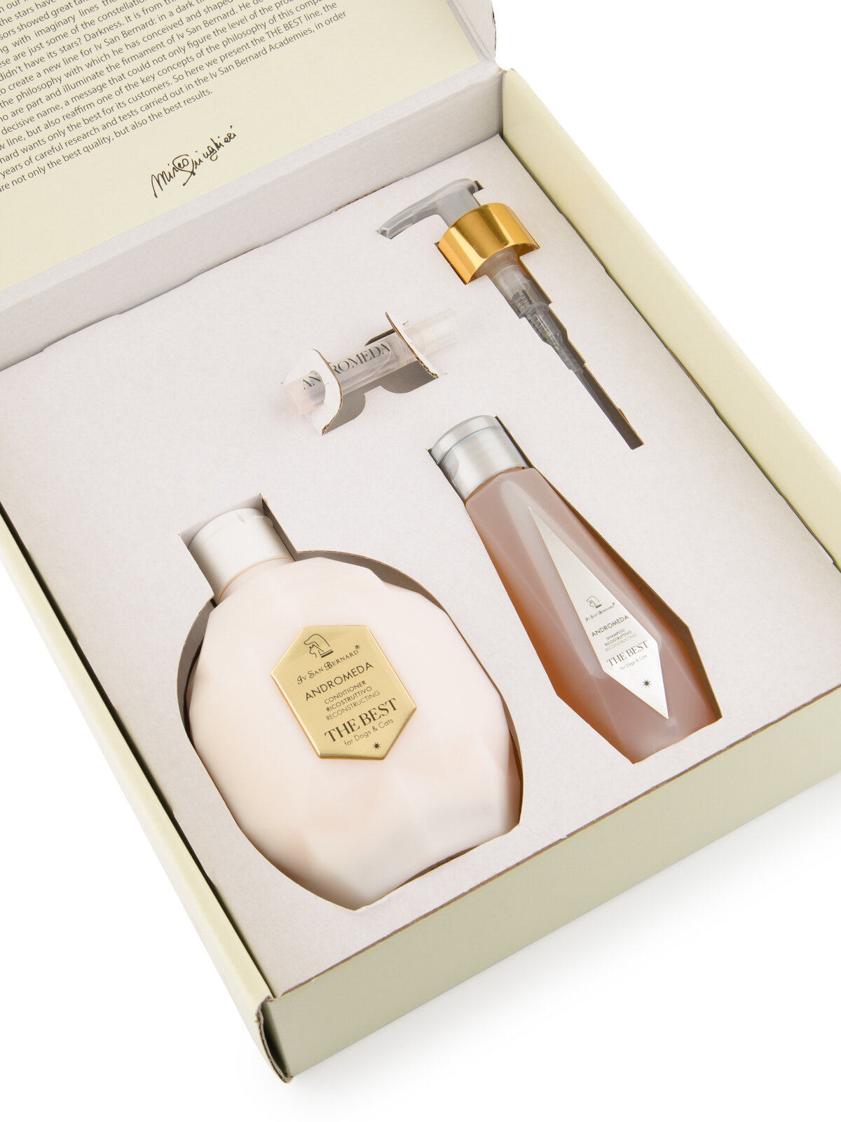 Iv San Bernard ISB The Best Line набор Andromeda кондиционер для выпадающей шерсти 500 мл, шампунь 120 мл + парфюм 2 мл в подарок