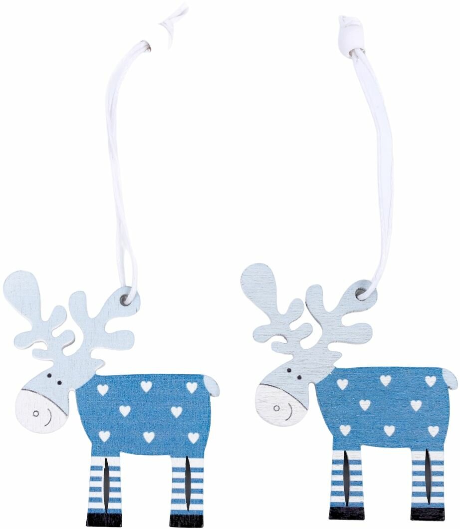 Набор ёлочных игрушек "Олени", новогодние деревянные подвески на ёлку, подарочные декоративные украшения-фигурки, праздничный сувенир на новый год, 2 штуки