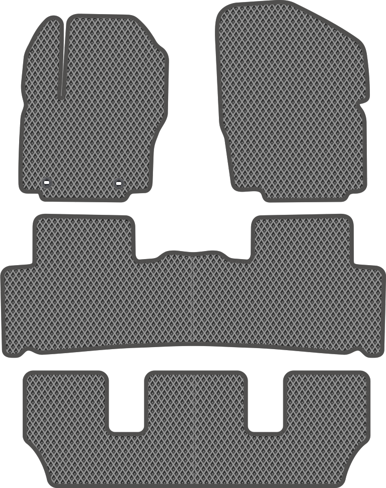Автомобильные коврики EVA для Ford Galaxy II дорестайл 3 ряда (2006-2010), серые с серым кантом, ячейка - ромб