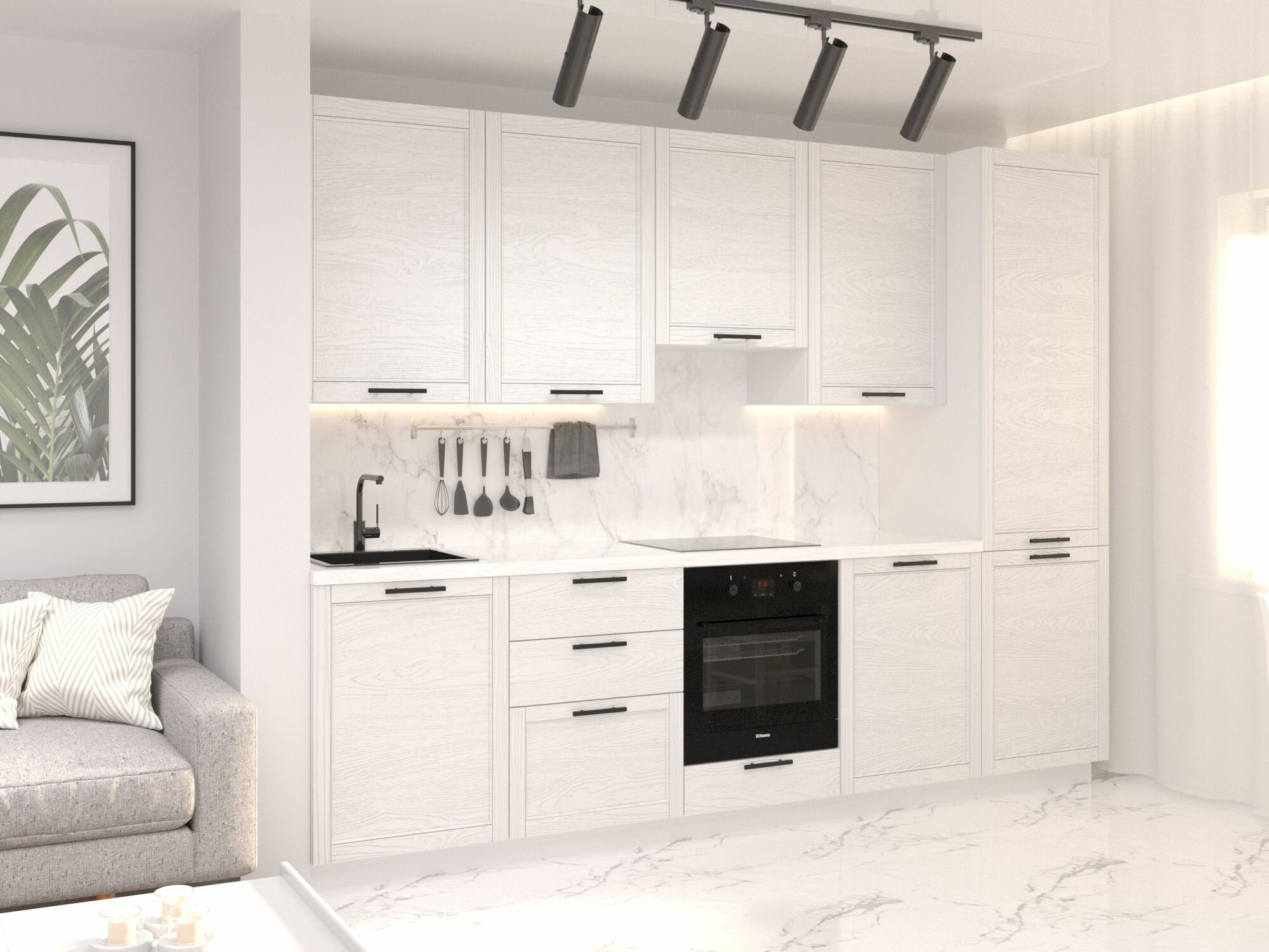 Кухонный гарнитур Сканди White Silkwood, 3000