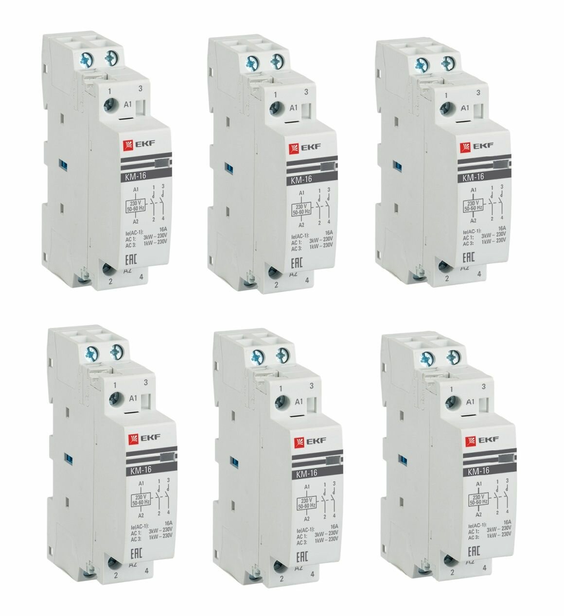 Контактор модульный КМ 16А NО+NC (1 мод.) EKF PROxima 6 штук