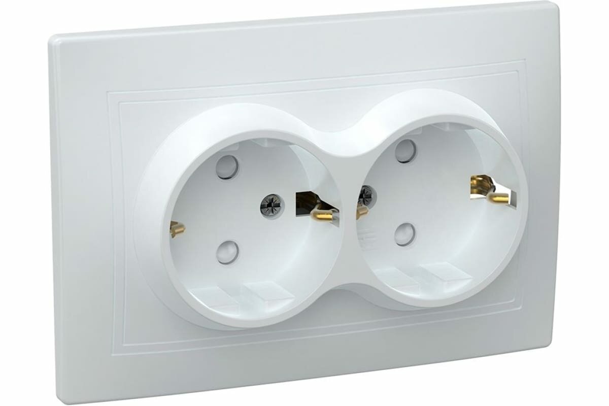 Розетка двойная 2х2P+E Schuko без шторок Generica кварта 16А белый (РС12-3-КБ) ERK24-K01-16-DM