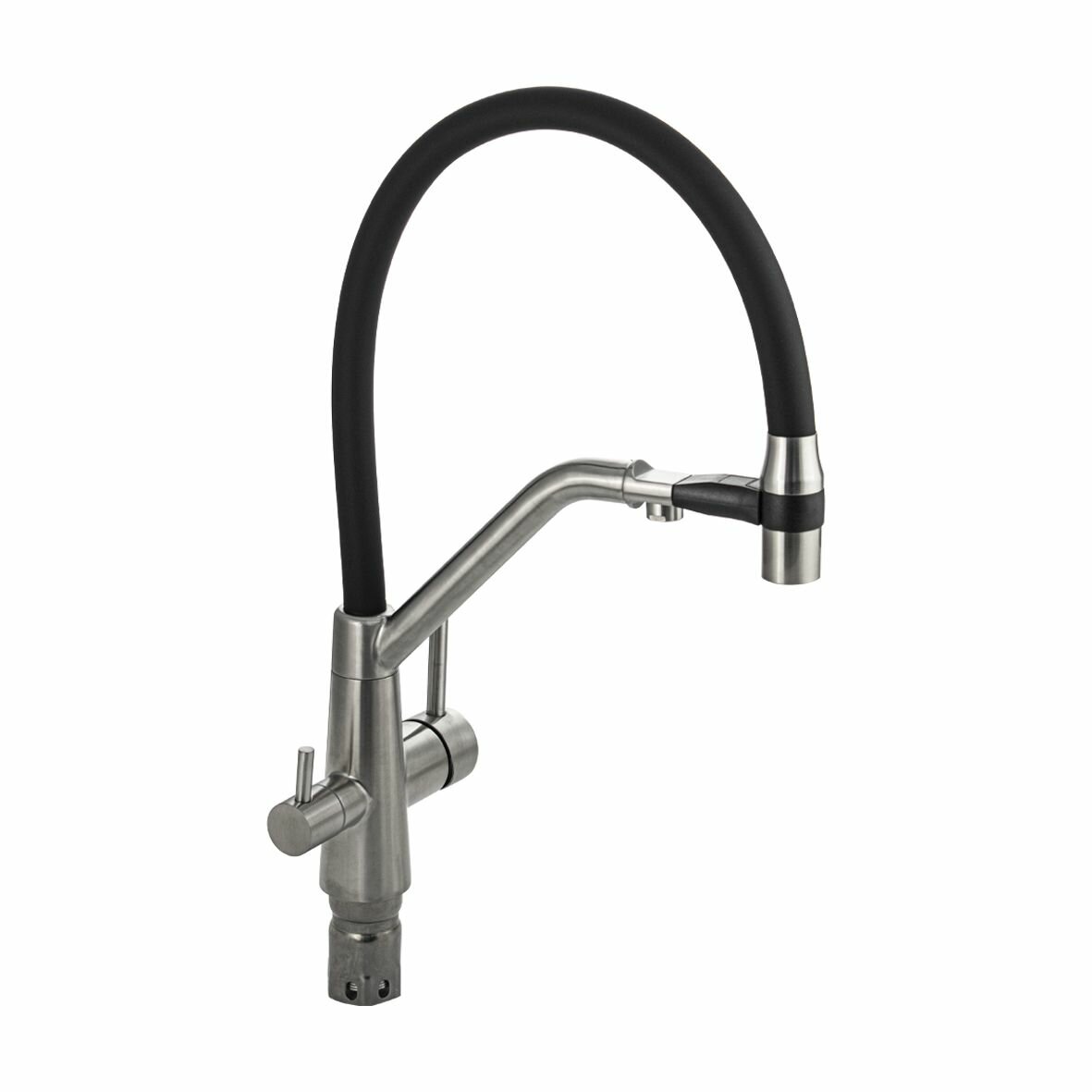 Смеситель кухонный MAGNUS 91127 черный шаровый С - образный гибкий излив с магнитной фиксацией на жёстком изливе с двойным выпуском воды для фильтра