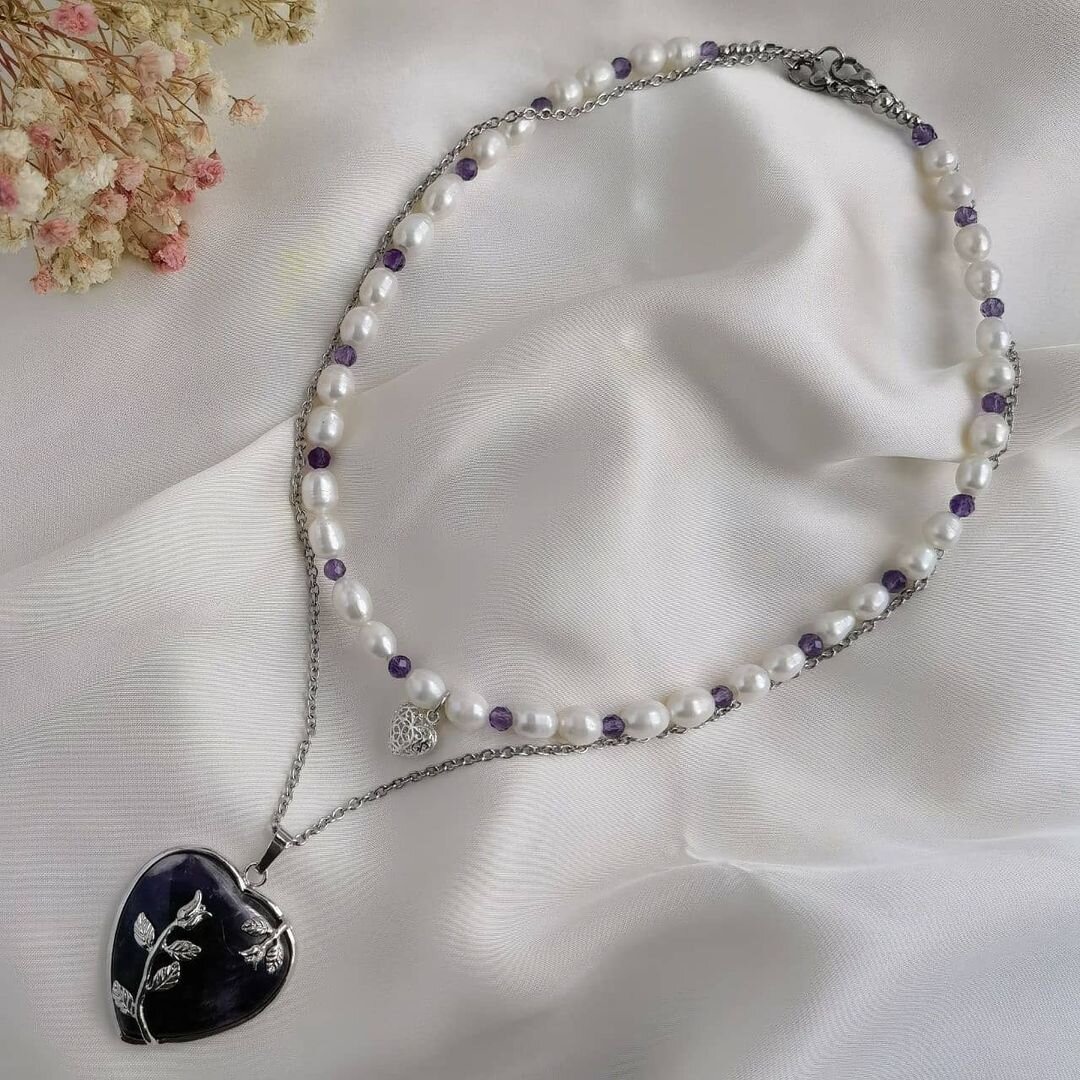 Комплект бижутерии: колье, подвеска, цепь, аметист, жемчуг культивированный