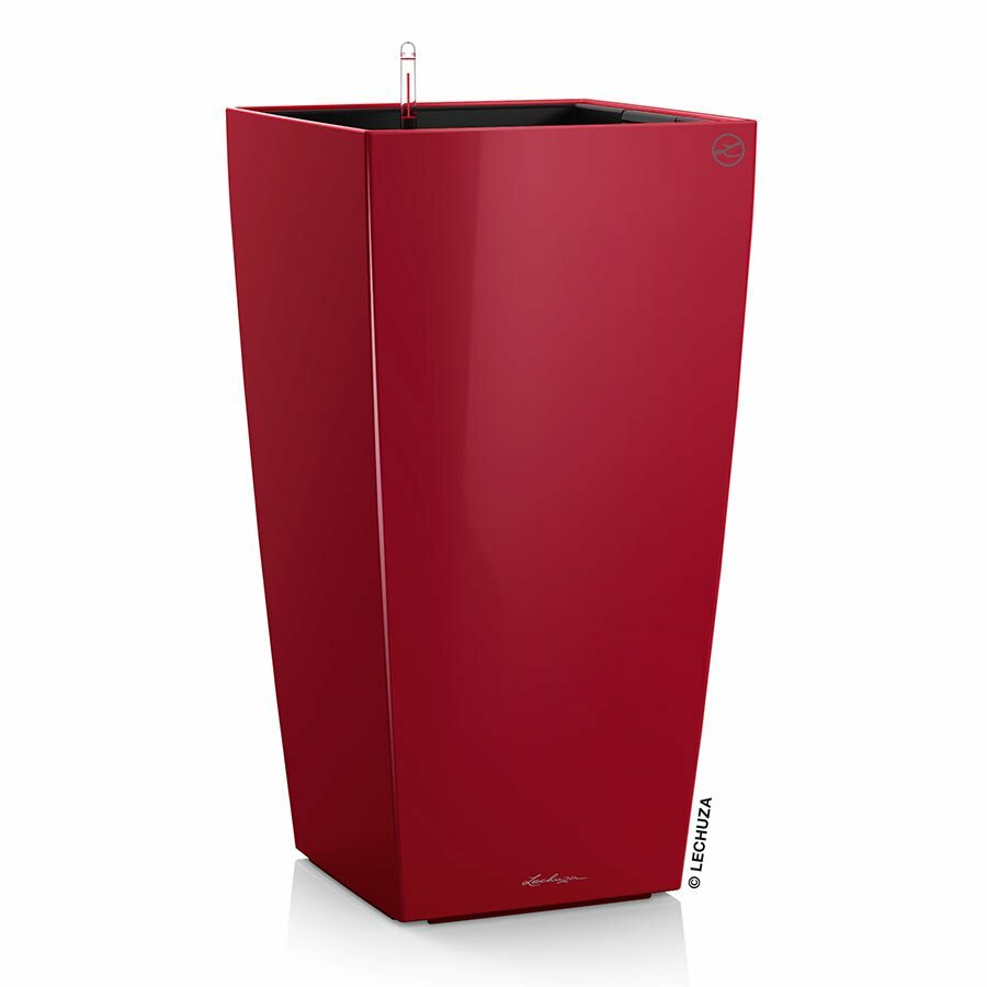 Кашпо с автополивом Lechuza Cubico Premium, L30 W30 H56, ярко-красный блестящий/Горшок для цветов Лечуза 14л