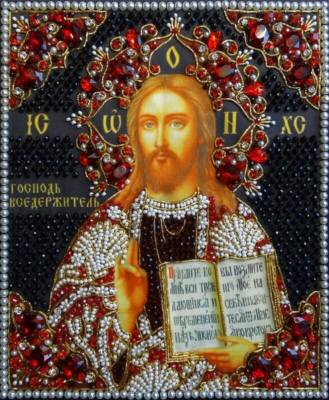 Набор для вышивания Хрустальные грани #И-16а Вседержитель (красная), Вышивка бисером, 17.8 х 21 см