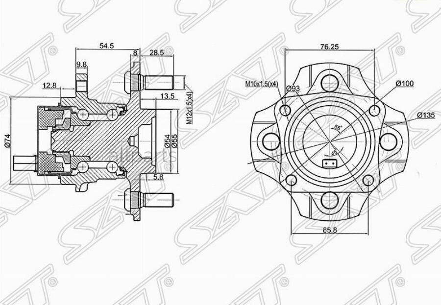 SAT ST-42450-12051 Ступичный узел задн. TOYOTA COROLLA/FIELDER/RUNX/ALLEX 2WD 00-