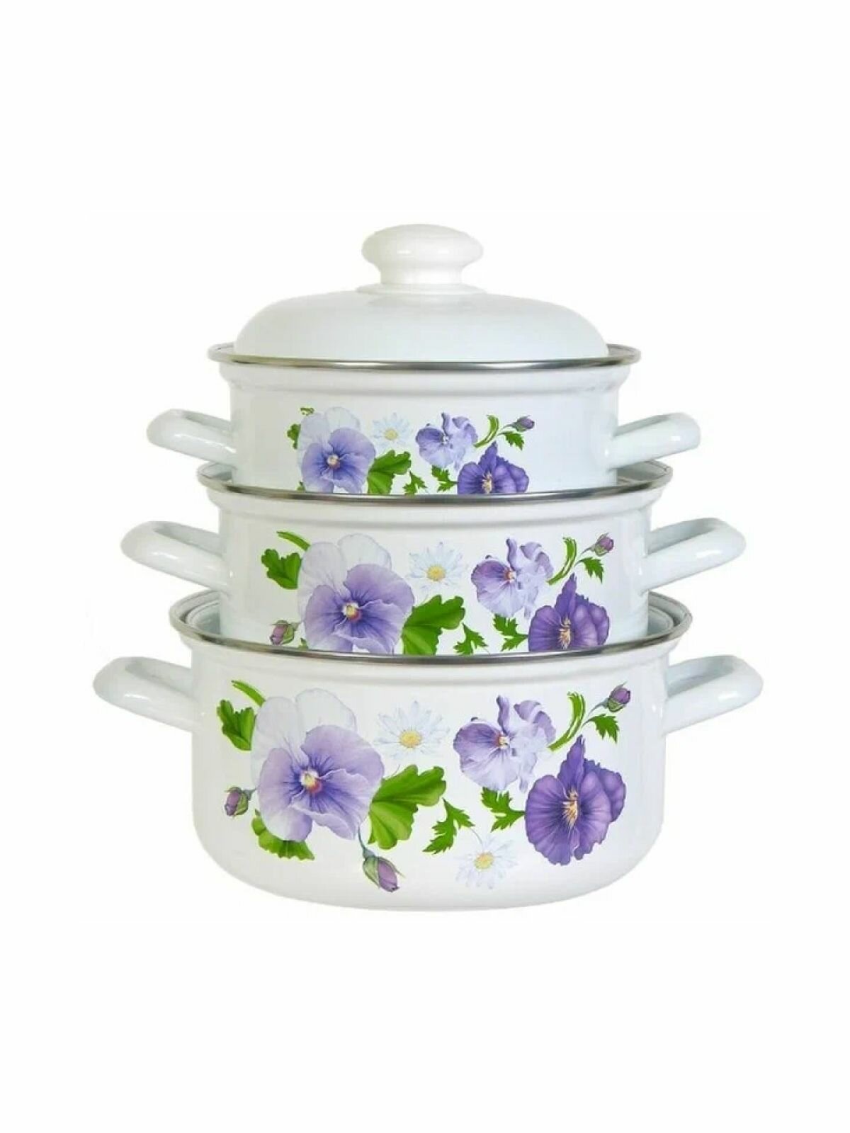 Набор эмалированных кастрюль Лысьвенские эмали Анютины глазки, 3 шт