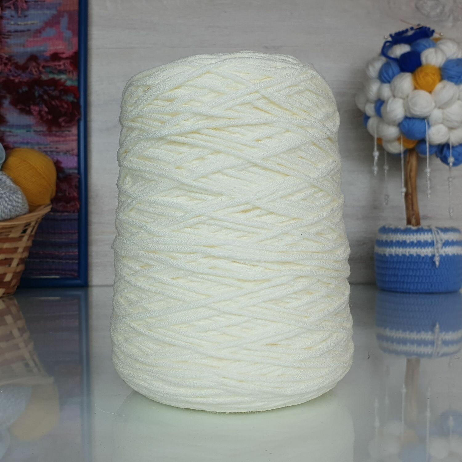 Пряжа MALIK HOBBY Соловей, тафтинг, молочный - 03, 100% акрил, 1 бобина, 400 г, 400 м.