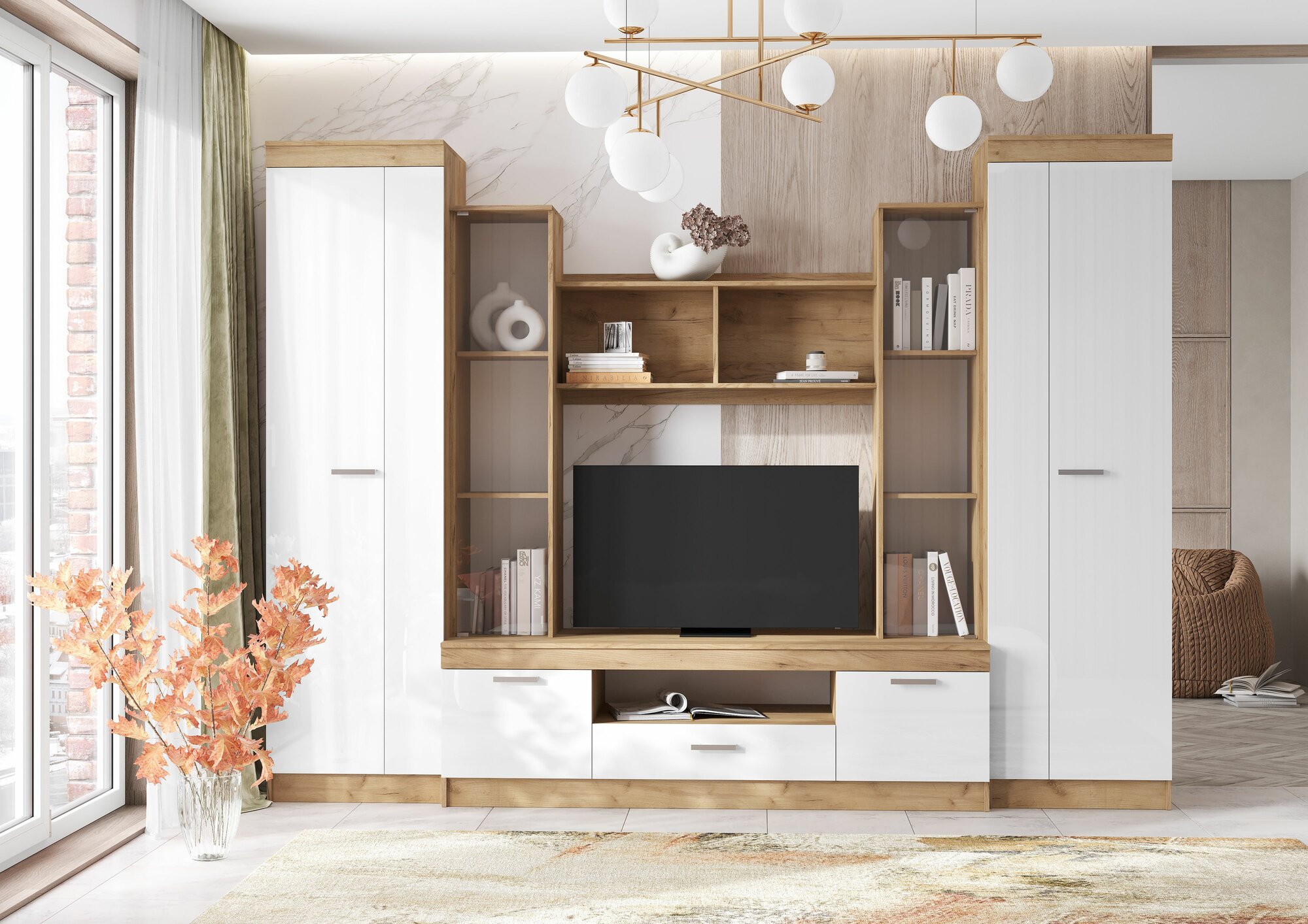 Гостиная МиФ "Атлантида", ЛДСП, с ящиками, с полками, 300 см × 221 см × 59 см