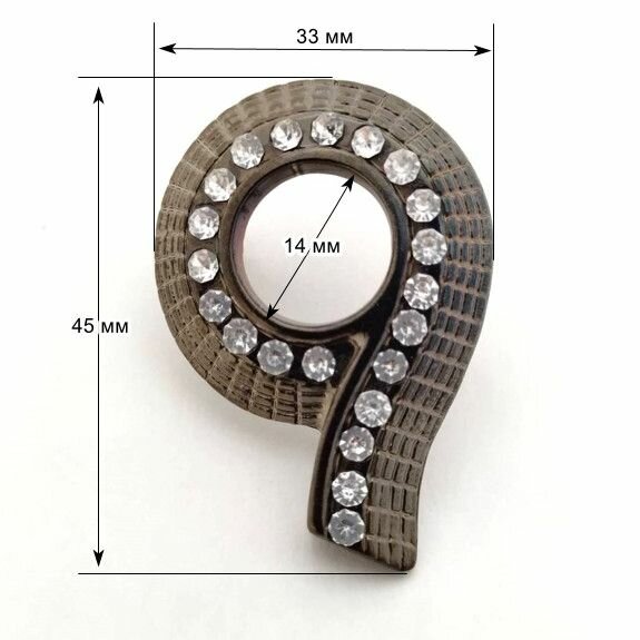 Украшение со стразами 1 шт для сумки, одежды, обуви, металлическое, на усах, цвет чёрный никель