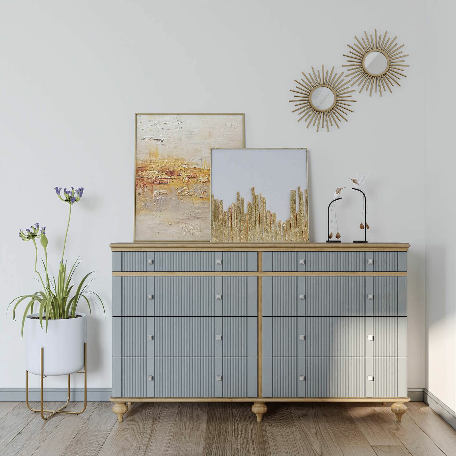 Комод ММЦ Спальня Рандеву 08 (серый №7042+антик №24) из массива сосны