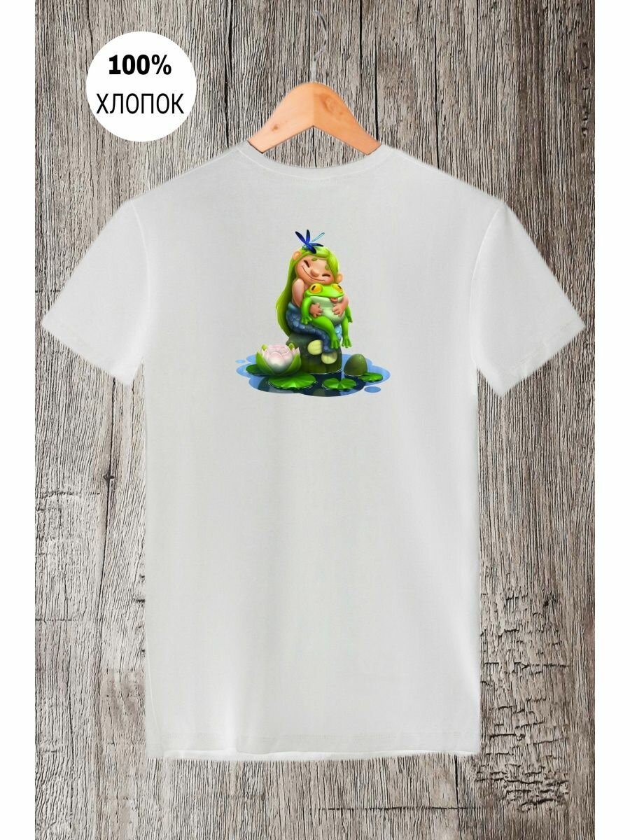 Футболка русалка на камне с лягушкой в обнимку