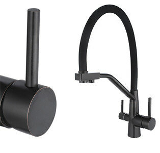 Смеситель для кухни VIKO V-5862 с гибким изливом и подключением к фильтру 2 в 1 (нержавеющая сталь) картридж d35 мм, (корпус/излив: бронза черная/черный)