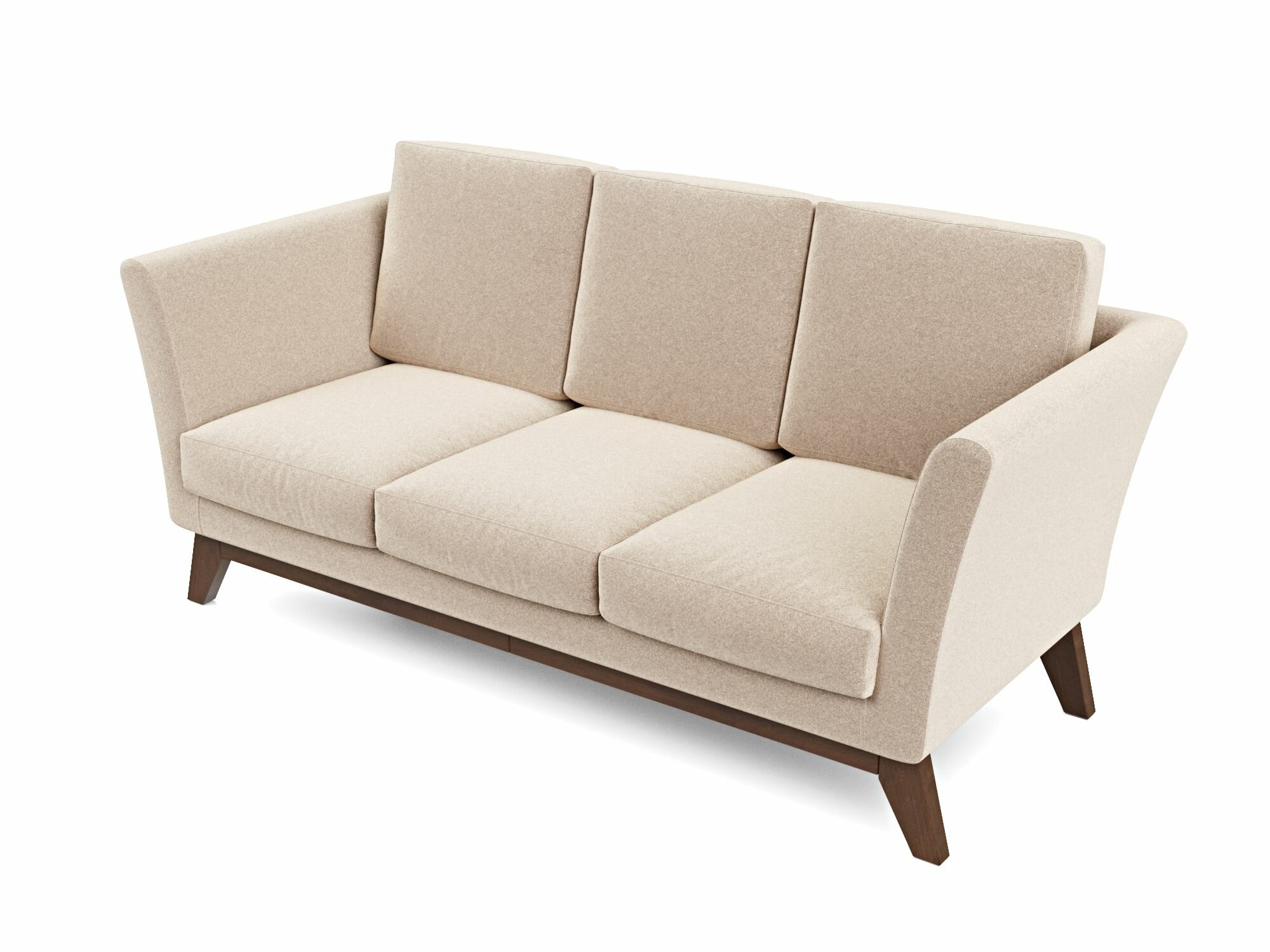 Прямой диван Arsko Див-Б, бежевый-орех, велюр, массив дерева, офисный, для кафе и бара, на ножках, скандинавский лофт