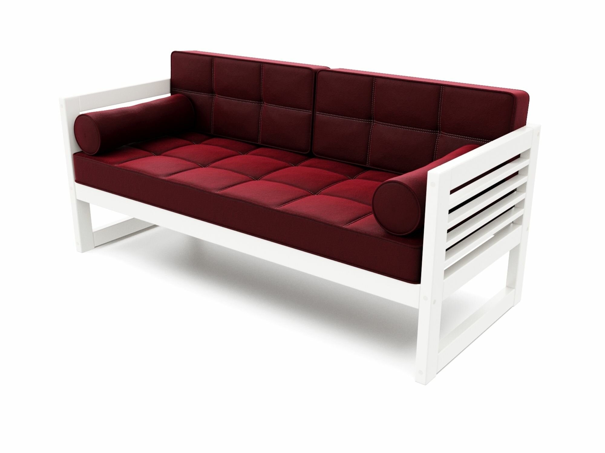Прямой диван Arsko Сега-Б, бордовый-белая эмаль, велюр, массив дерева, офисный, садовый, для кафе и бара, в гостиную