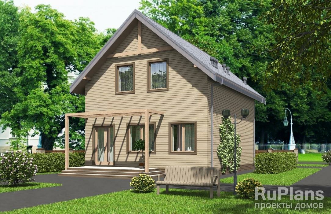 Одноэтажный жилой дом с мансардой и террасой. (120 м2, 12м x 8м) Rg5434