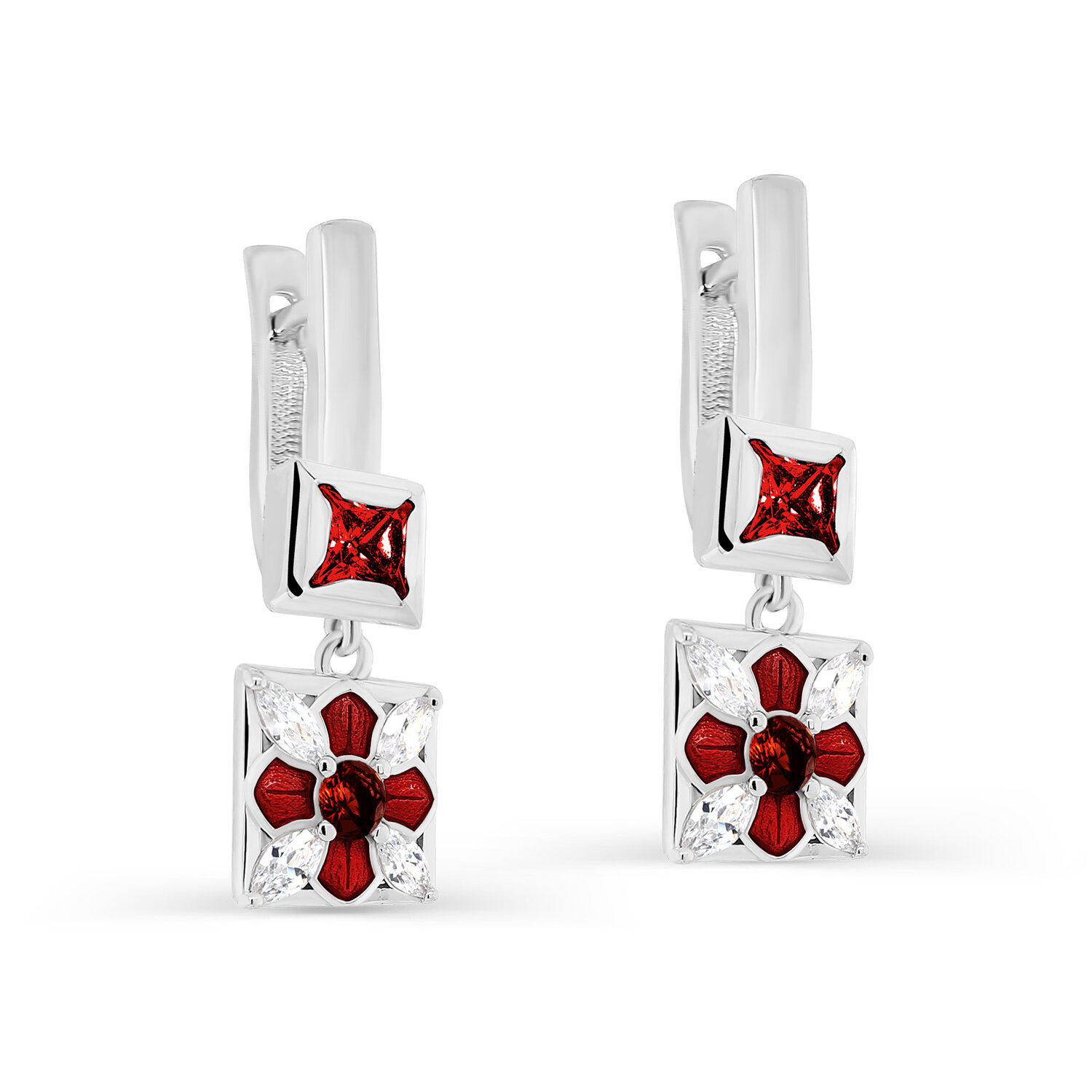 Серьги с подвесками, серебро, 925 проба, родирование, фианит
