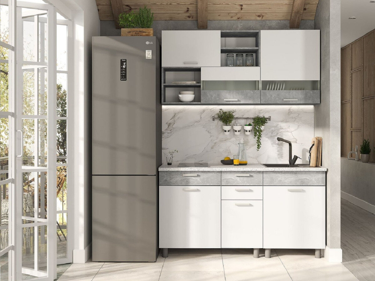 Кухня "Денвер" 1,6 м , ателье светлый/белый