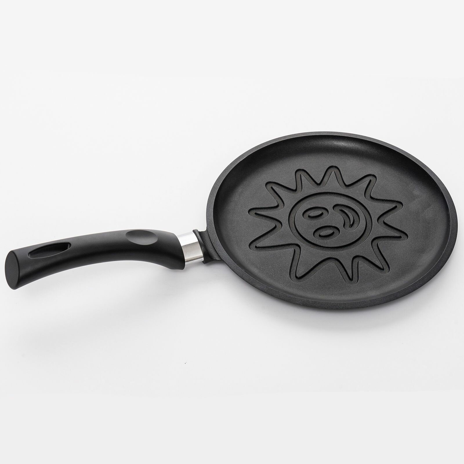 Сковорода-блинница "НМП" "Солнце", алюминий, антипригарное покрытие, черная, 24 см