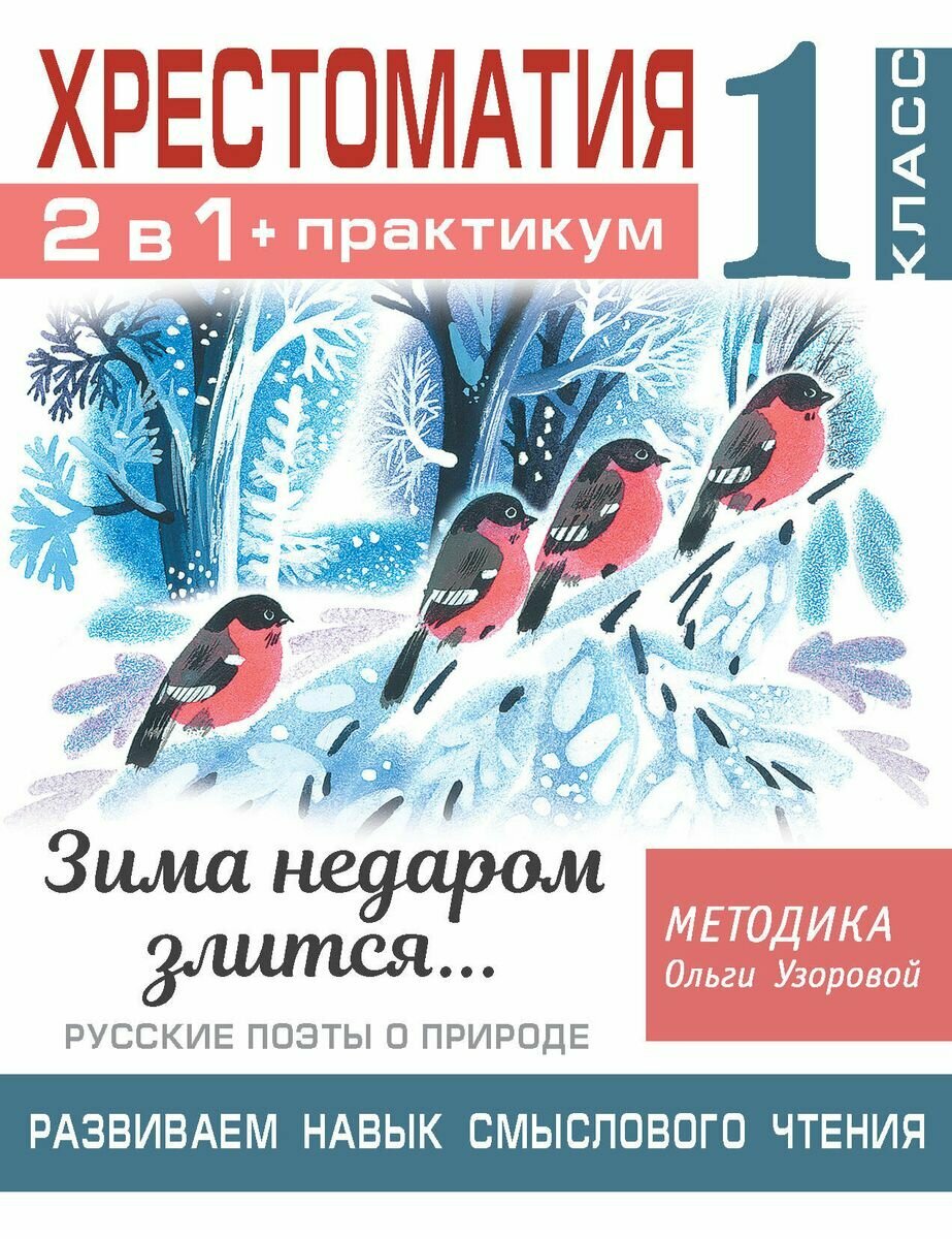 Хрестоматия для детей АСТ 1 класс. 2 в 1. Практикум. Русские поэты о природе. Развиваем навык смыслового чтения. Зима недаром злится. 2022 год, О. В. Узорова