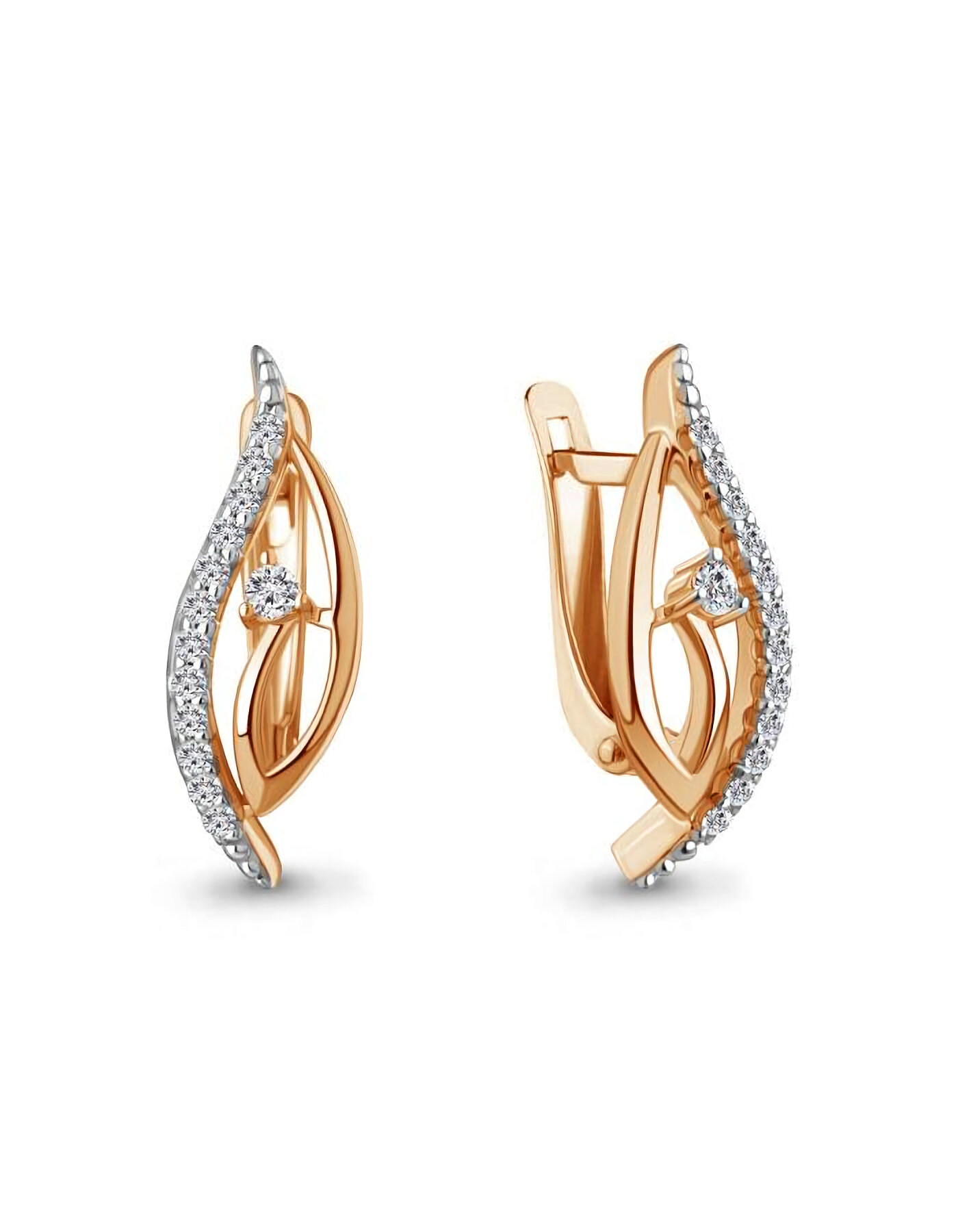 Серьги, серебро, 925 проба, золочение, фианит