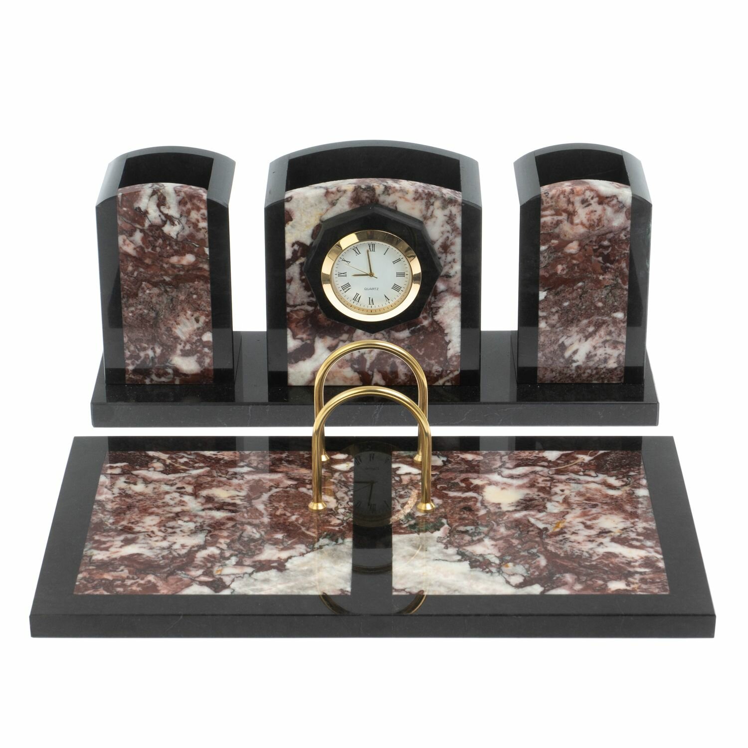 Настольный набор "Канцелярский" из креноида с часами 127821