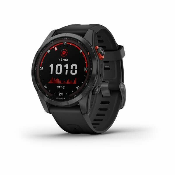 Часы Garmin FENIX 7S Solar серый с черным силиконовым ремешком