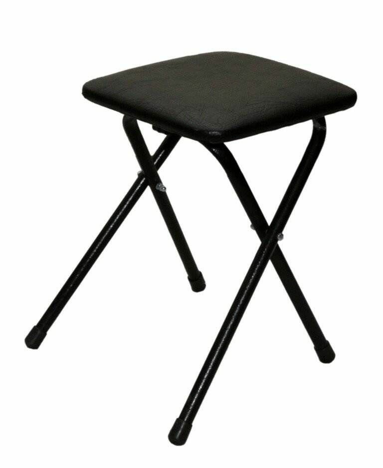 Табурет складной с мягким сиденьем (металлокаркас черный/кожзам черный)