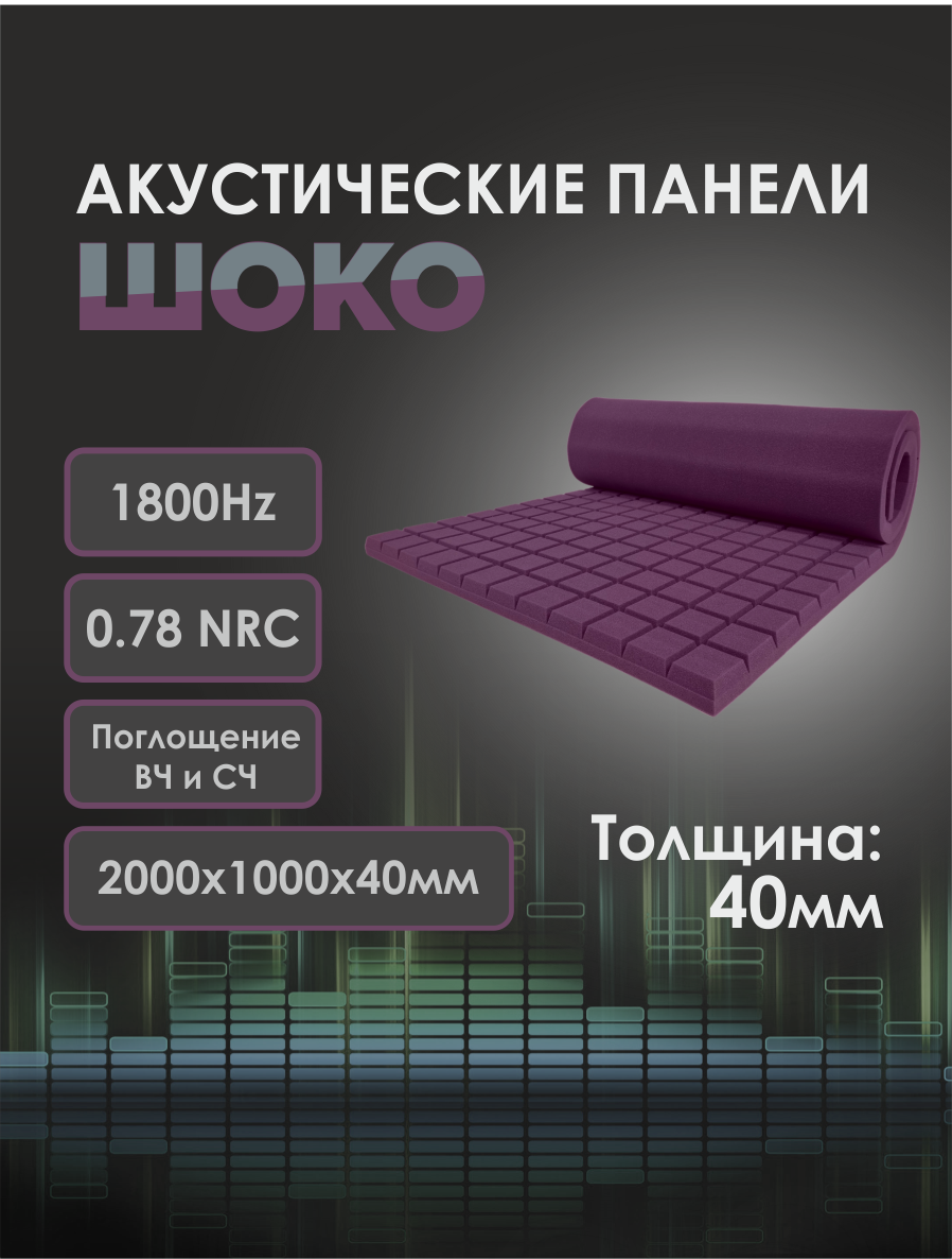Акустический поролон шоко 2000х1000х40мм фиолетовый цвета