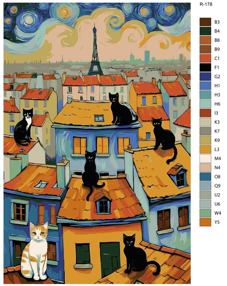 Картина по номерам R-178 "Коты на крыше дома" 50х70 см