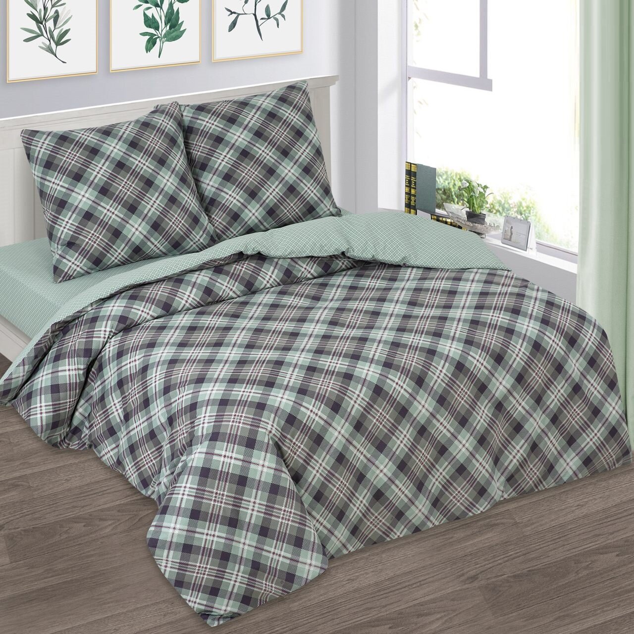 Постельное Белье Cемейное из Поплина Ирландия арт. 920 два пододеяльника Клетка