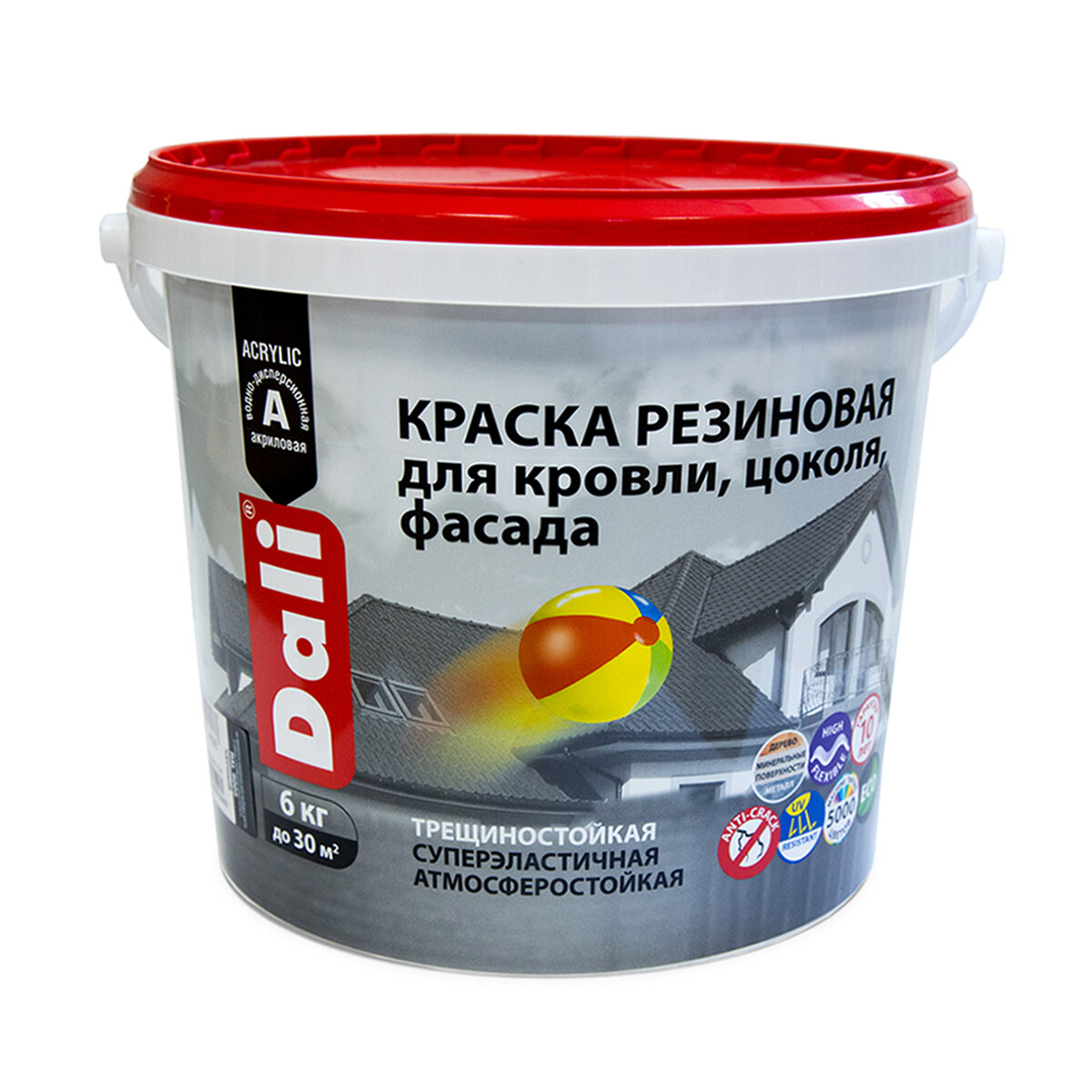 Краска резиновая Dali, глубокоматовая, 6 кг, RAL 7024, серый графит