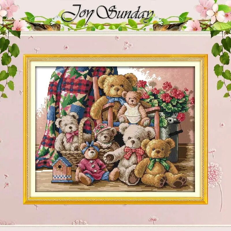 Набор для вышивки крестиком Joy Sunday Bear Family, канва 14CT