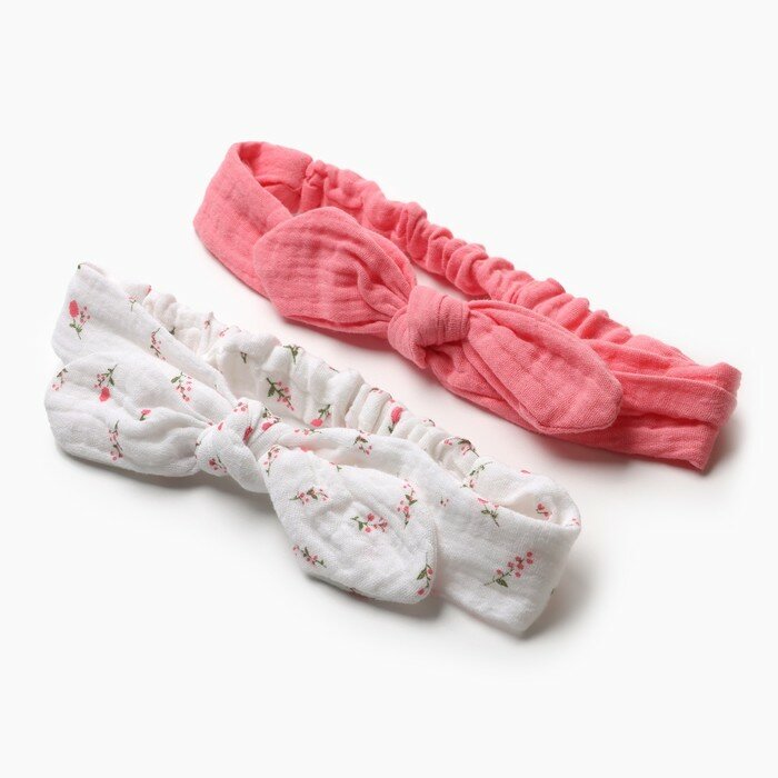Набор повязок на голову Крошка Я "Бантик", р-р 46-48, цв. розовый/белый, 10095562