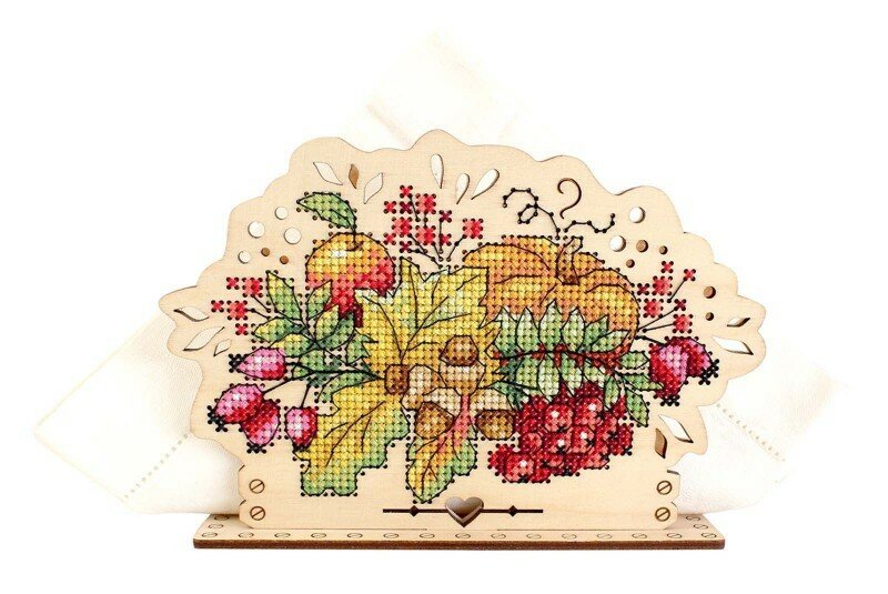 Набор для вышивания Щепка #О-091 Салфетница "Осенний букет", Счетный крест, 11 х 16 х 5 см