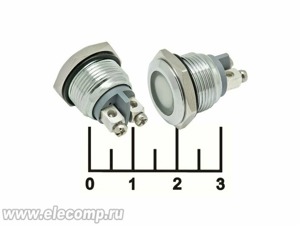 Лампа 12-24V LED белая в металлическом корпусе антивандальная 2 контакта под винт (16мм) GQ16F-W