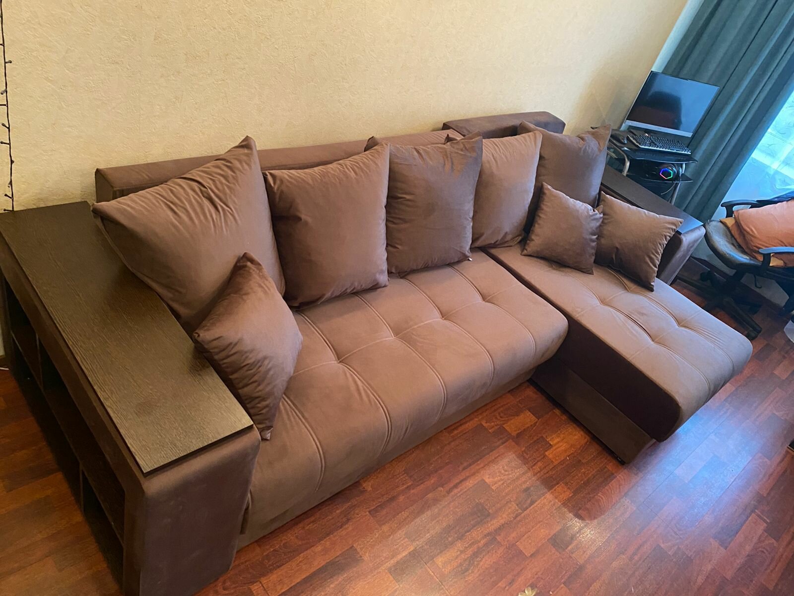 Угловой диван-кровать "Дубай", 300х160х85см, наполнитель пружинный блок, ящик для белья, правый угол, Bingo Chocolate