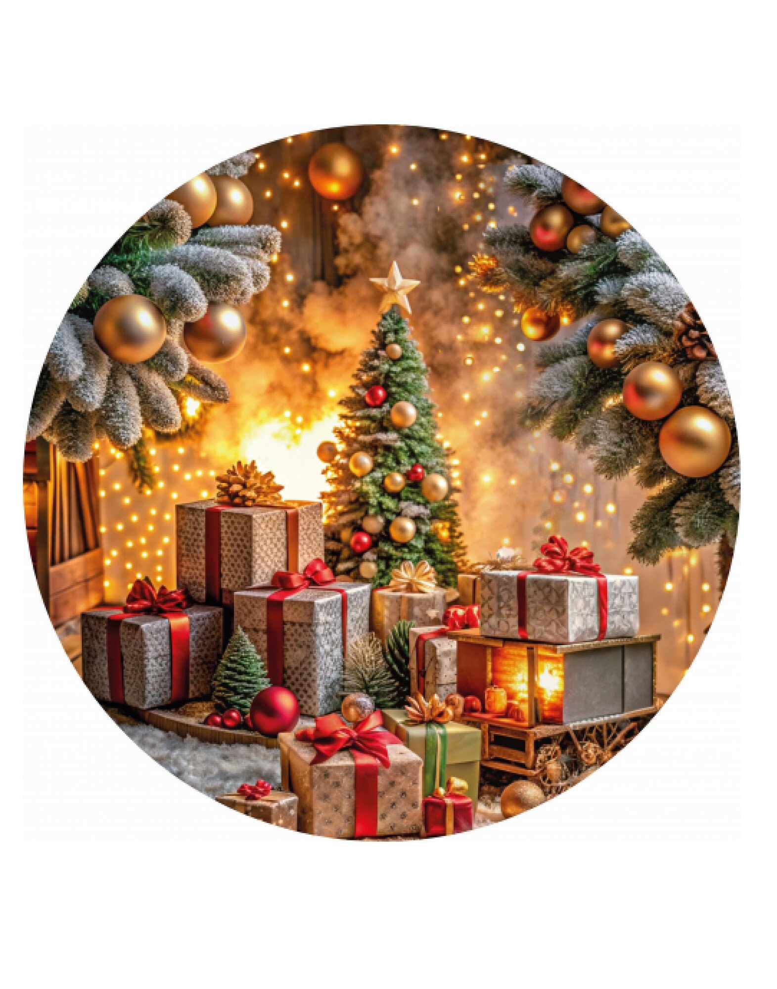 Поднос Gala PD119 "Рождественские Подарки", металл, круглый, 33см