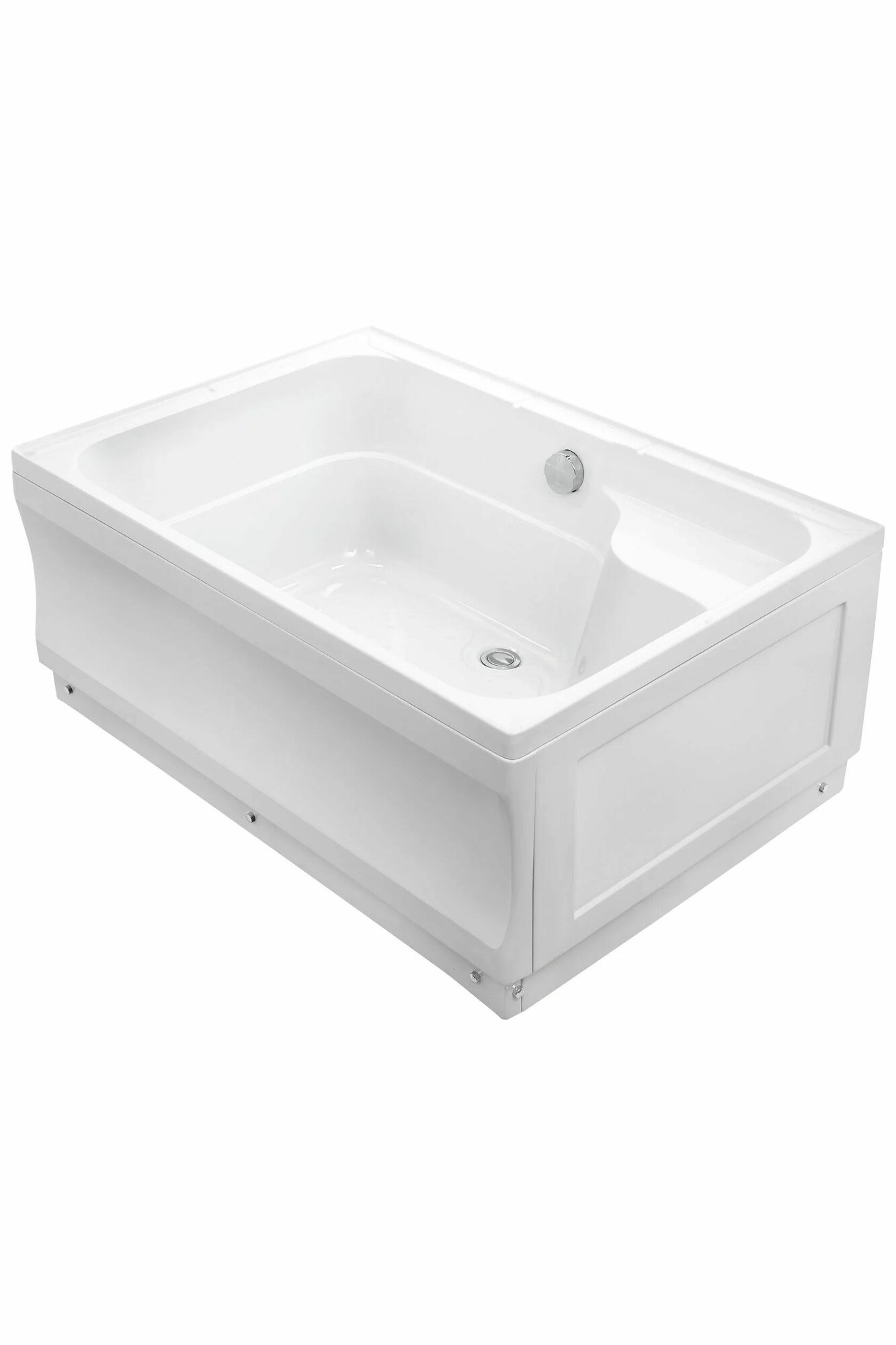 Ванна акриловая 120x80x55 прямоугольная белая регулируемые ножки усиленный каркас слив-перелив съемный экран