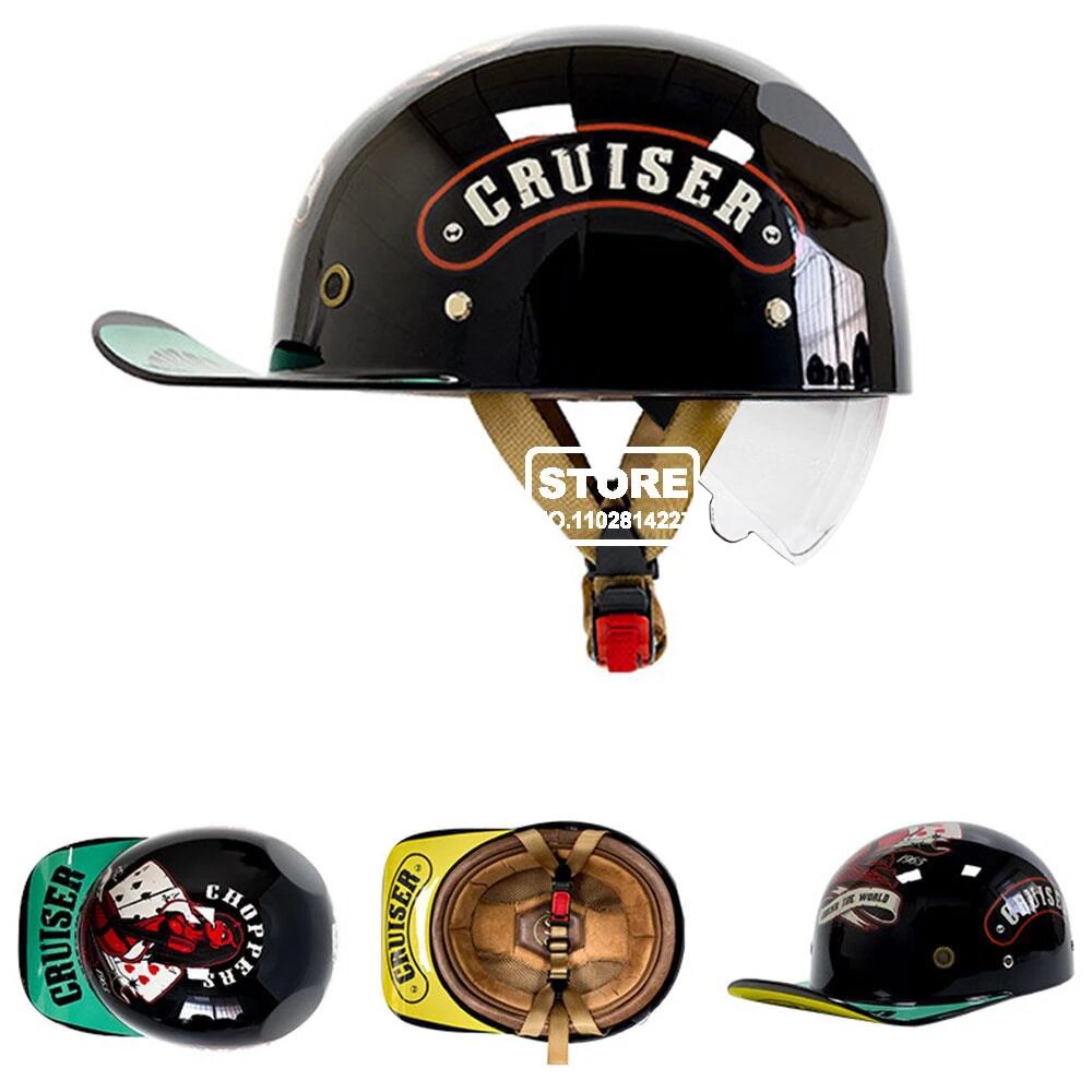 Мотоциклетная бейсболка, полушлем для верховой езды, женский ретро мотоциклетный полушлем, противоскользящий мотоциклетный шлем для скутера Черный, L, QK005 W