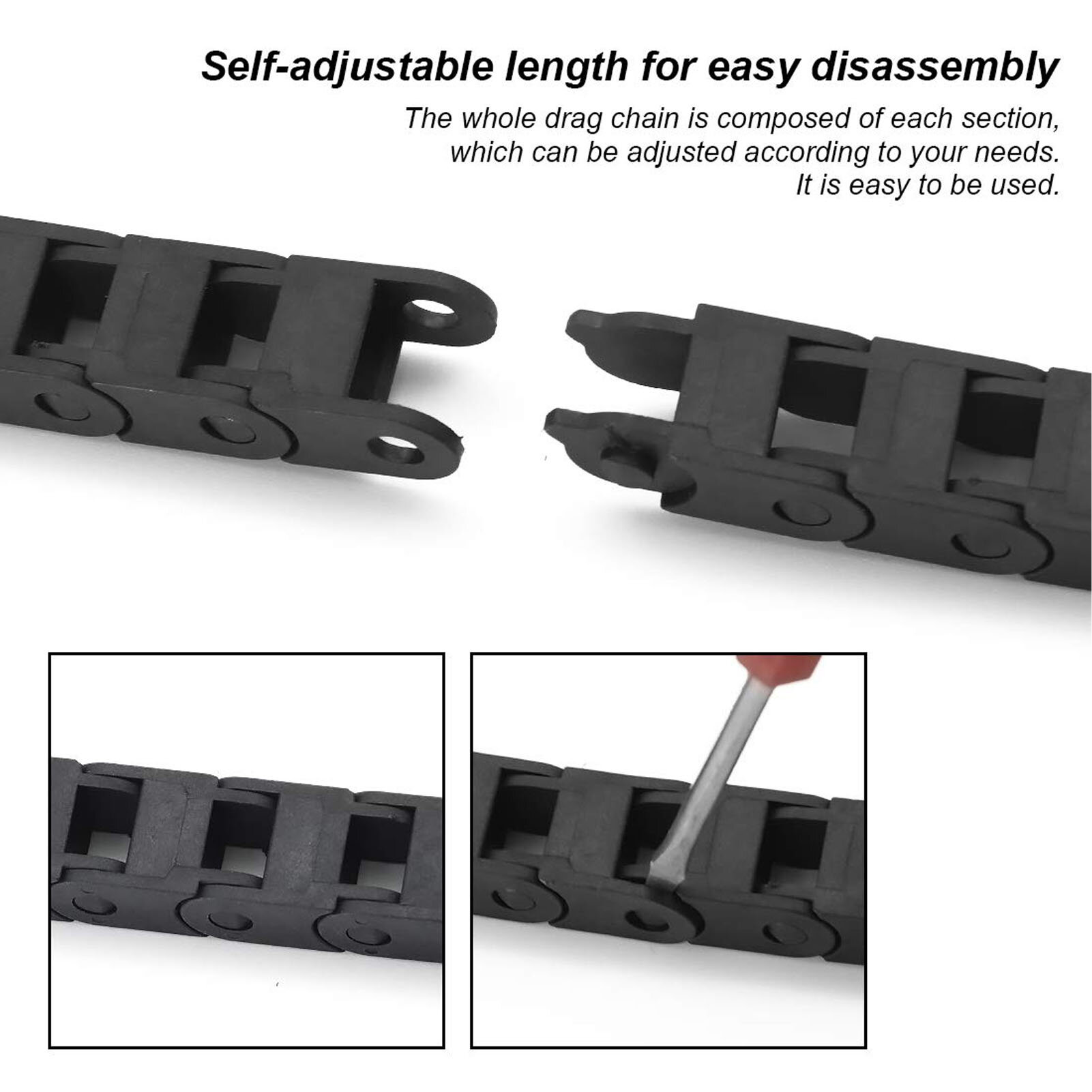 Черная пластиковая кабельная цепь Проволочная несущая цепь с концевым разъемом для станков с ЧПУ 1 метр