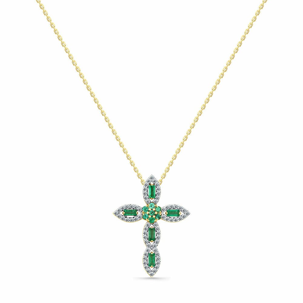 Колье, желтое золото, 585 проба, бриллиант, изумруд