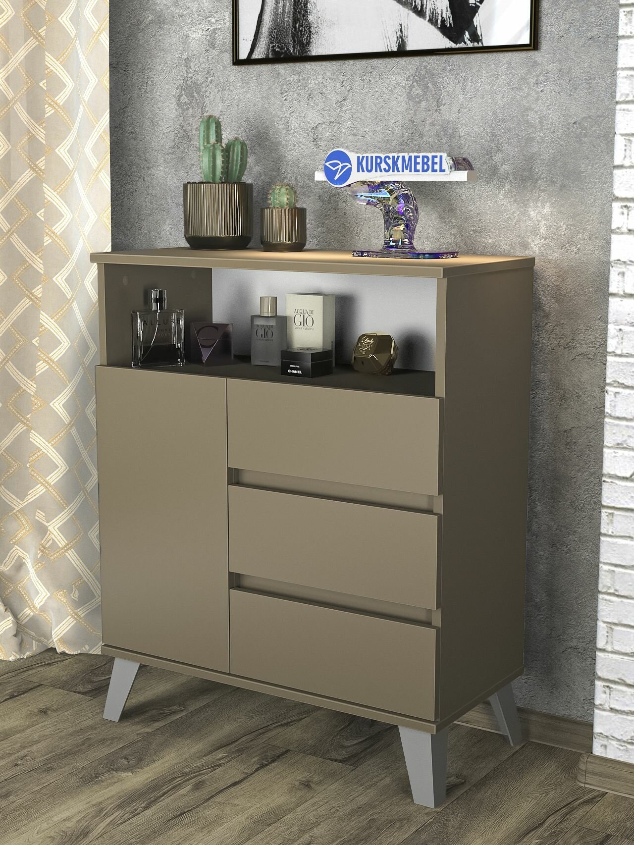 Комод деревянный с ящиками и дверцей №19