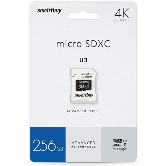 Micro SDXC 256Gb SmartBuy Advanced Series UHS-I U3 V30 A1 + ADP (90/55 Mb/s)