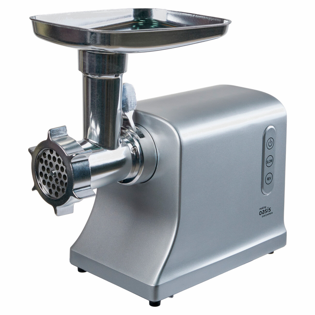 Мясорубка электрическая Oasis MG-DM3, серебристая, 2 скорости, 10 насадок