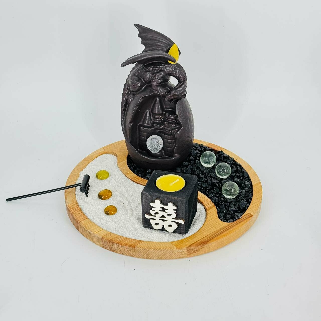 Дзен сад камней с драконом подставка для благовоний стелющийся дым