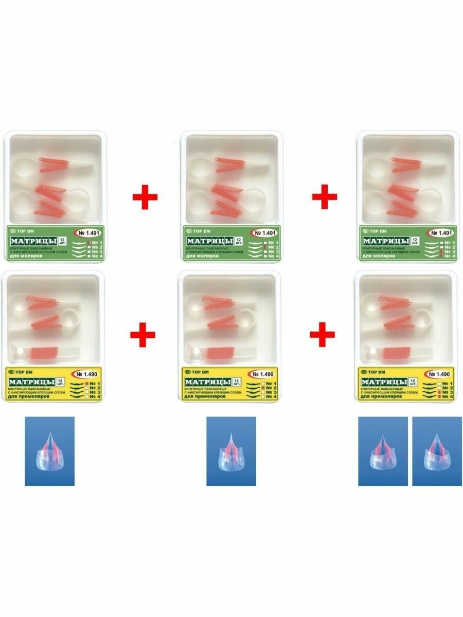 1.490/1.491 Матрицы контурные лавсановые с фиксирующим клеящим слоем для моляров и премоляров набор 8-ми типов ТОР ВМ, 76 шт.